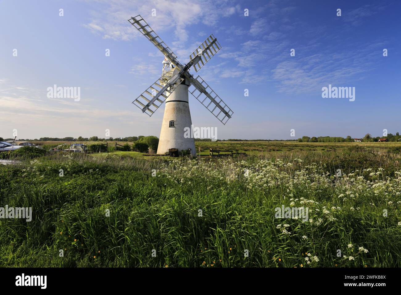 View of Thurne windmill on the river Thurne, Norfolk Broads National ...
