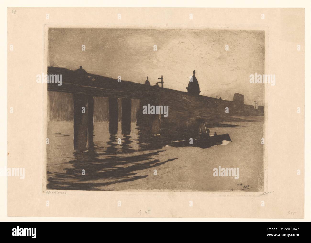 View of Charing Cross Bridge in London, Willem Witsen, 1890 print London paper etching bridge ...