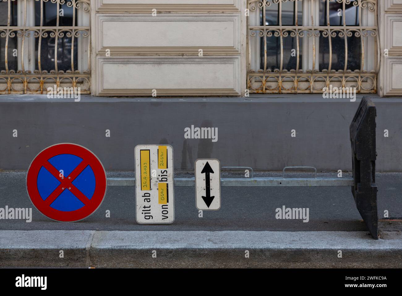 The fallen road sign "Stop is prohibited Stock Photo - Alamy