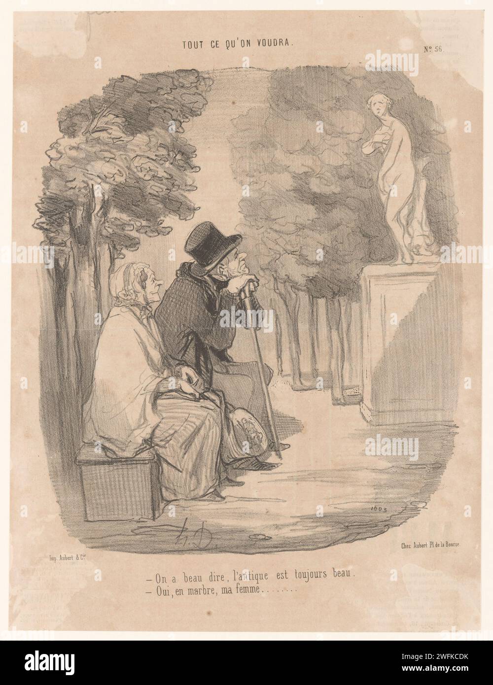 Old Man and Woman admire the Medici Venus in a park, Honoré Daumier ...