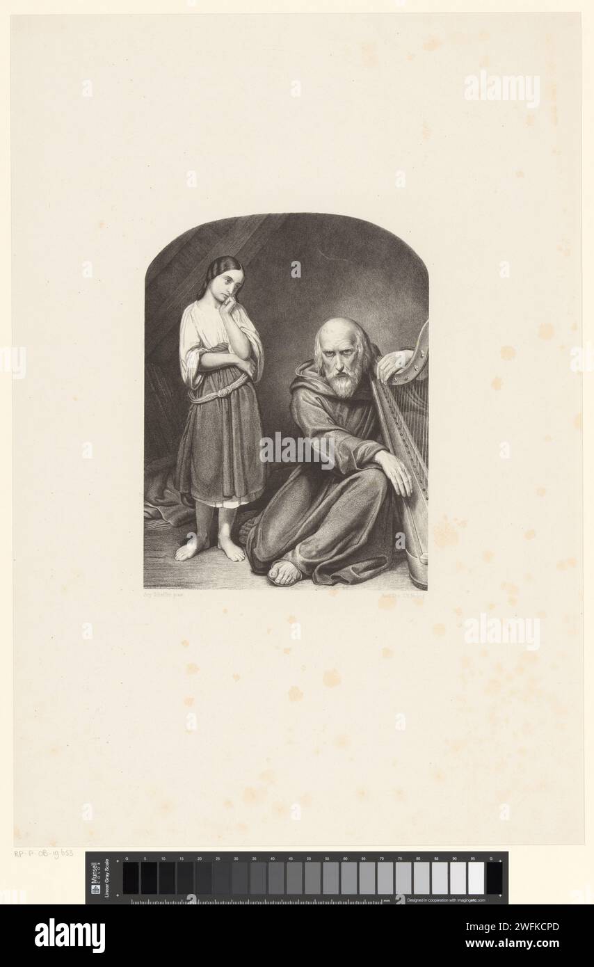 Girl with old monk with Harp, Frederik Hendrik Weissenbruch, after Ary ...
