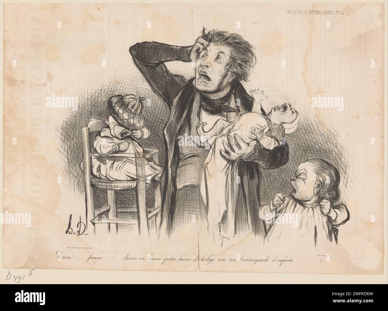 Father with three crying children, Honoré Daumier, 1838 print Paris ...