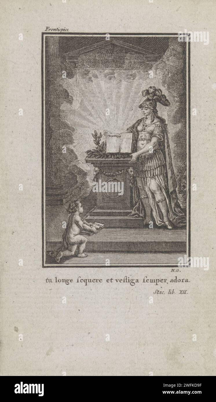 Minerva presents the book Telemaque, Henri-Joseph Godin, 1790 print ...