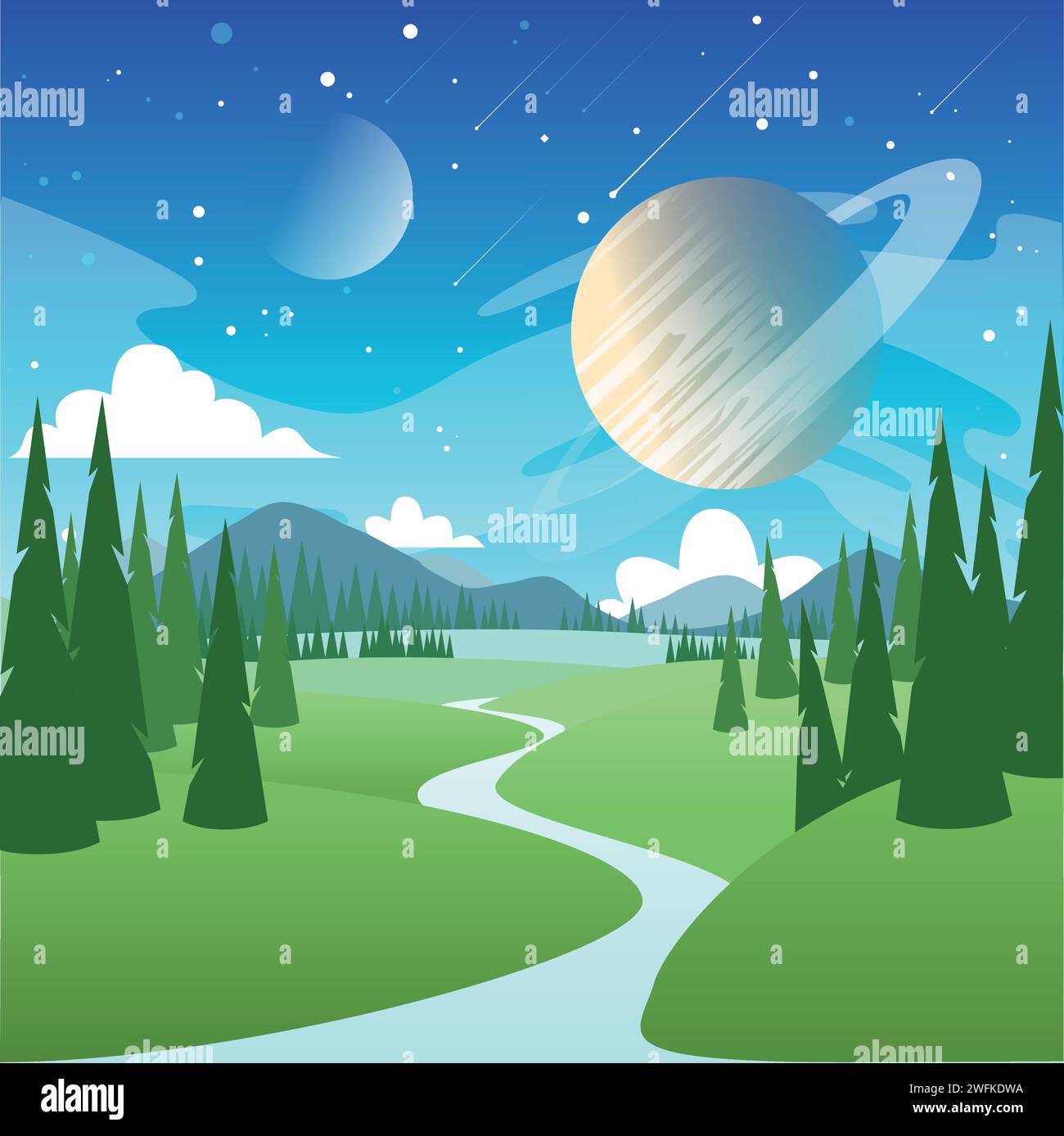 Nature illustration. Illustration of a beautiful landscape Stock Vector ...