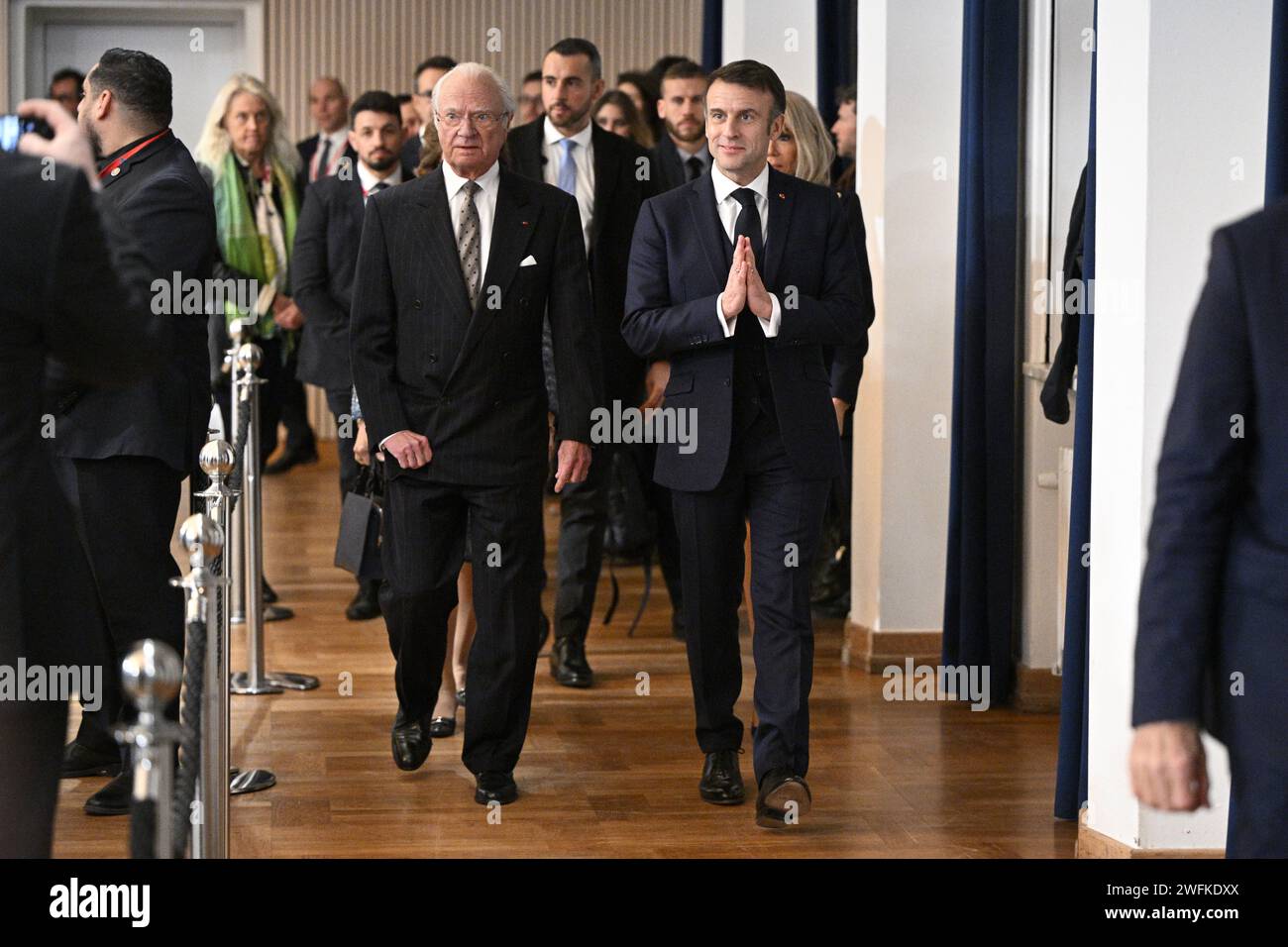 Lund, Sweden. 31st Jan, 2024. Swedens King Carl Gustaf (L) and France's ...