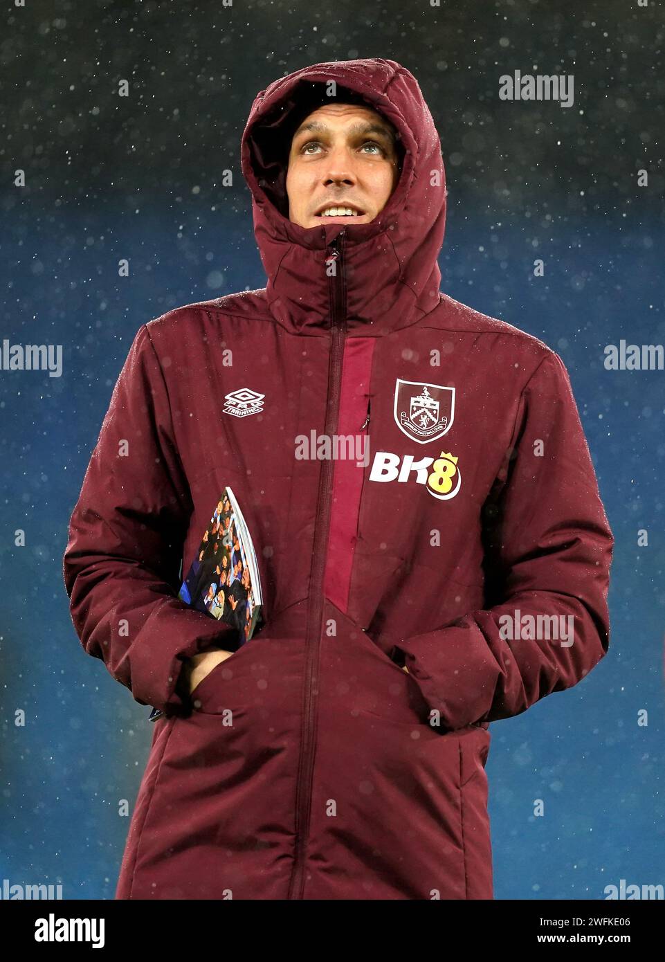 Burnley's Jack Cork inspects the pitch before the Premier League match at the Etihad Stadium ...