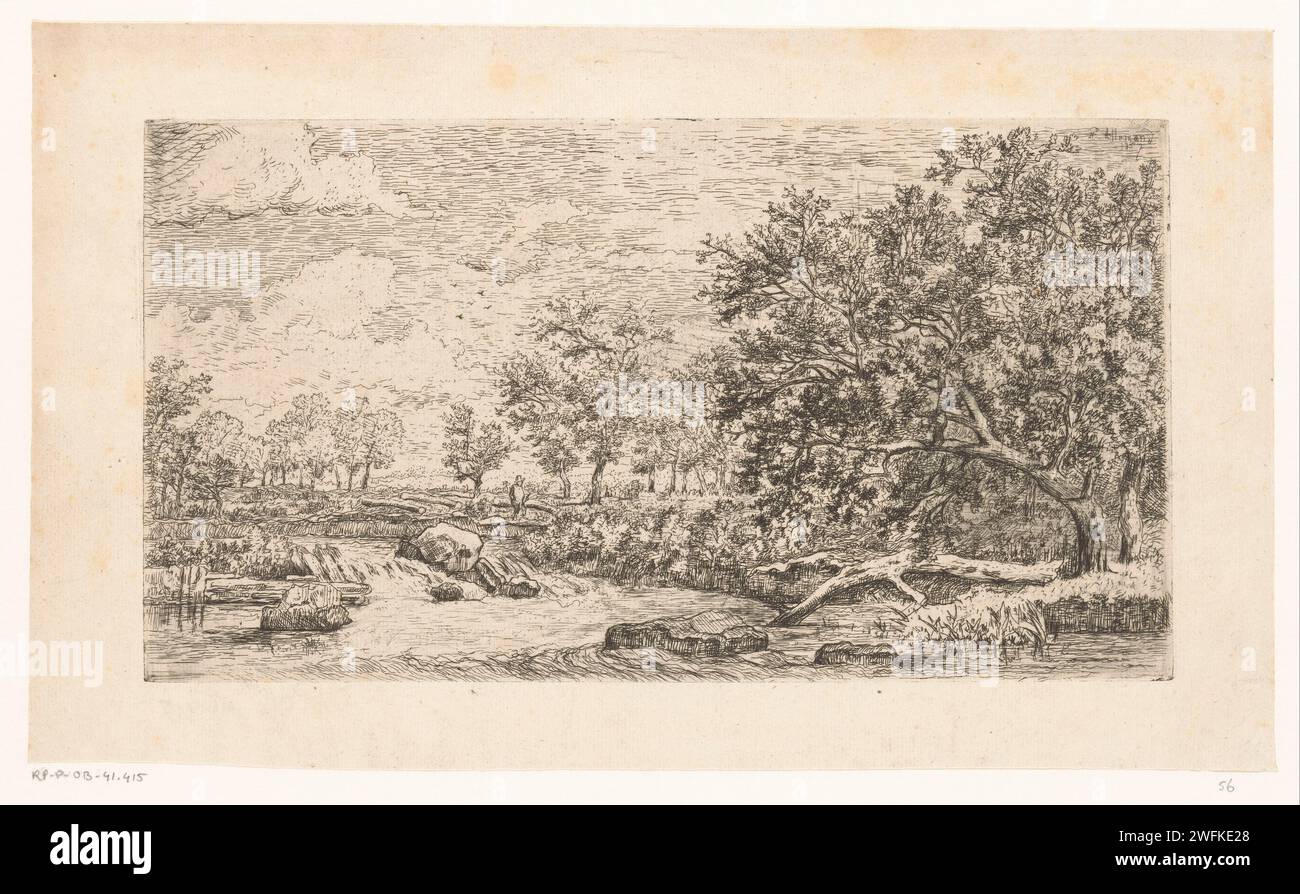 River landscape at Pont-de-Chéruy, Hector Allemand, 1857 print France ...