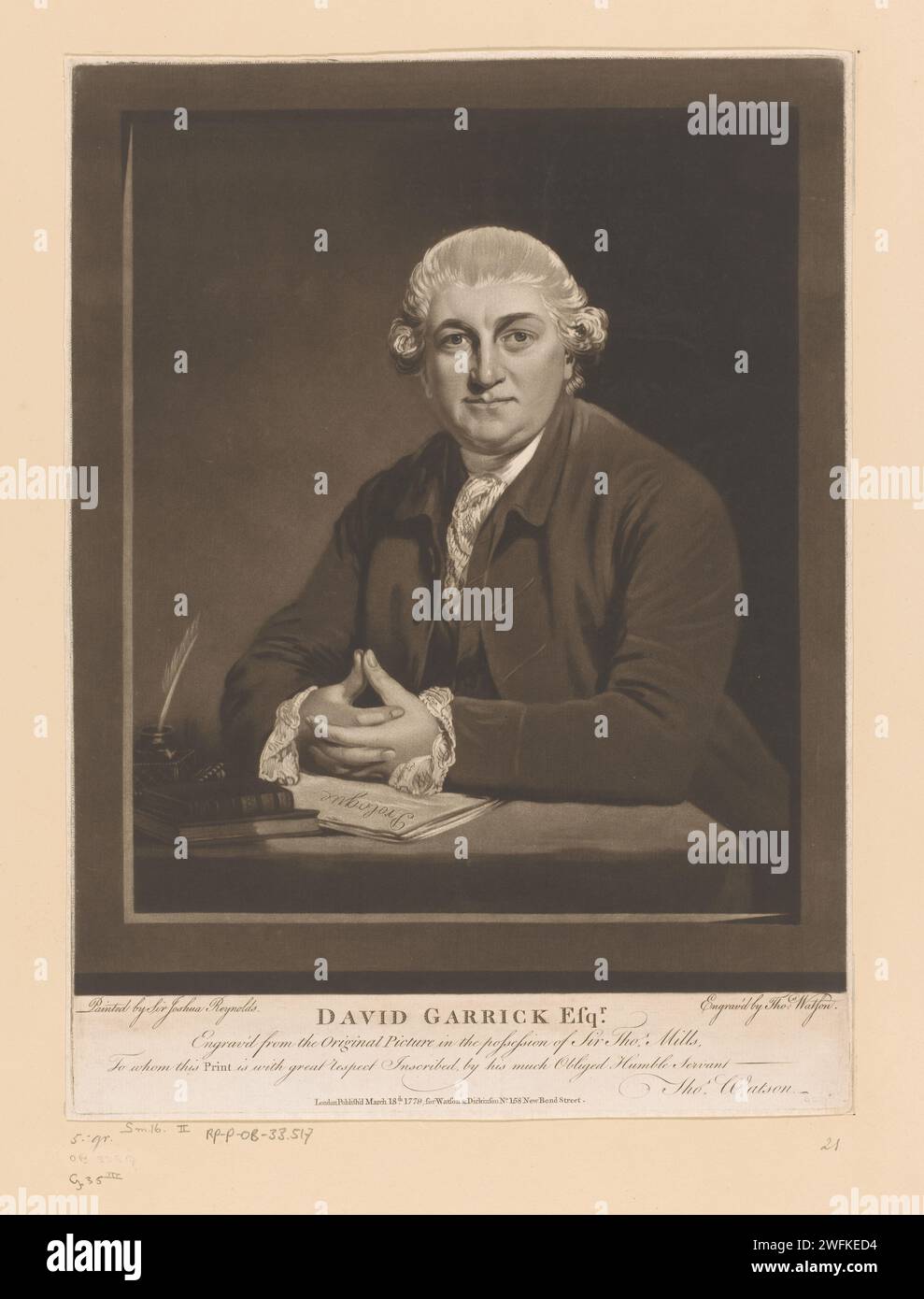 Portret van David Garrick, Thomas Watson, after Joshua Reynolds, 1779 ...