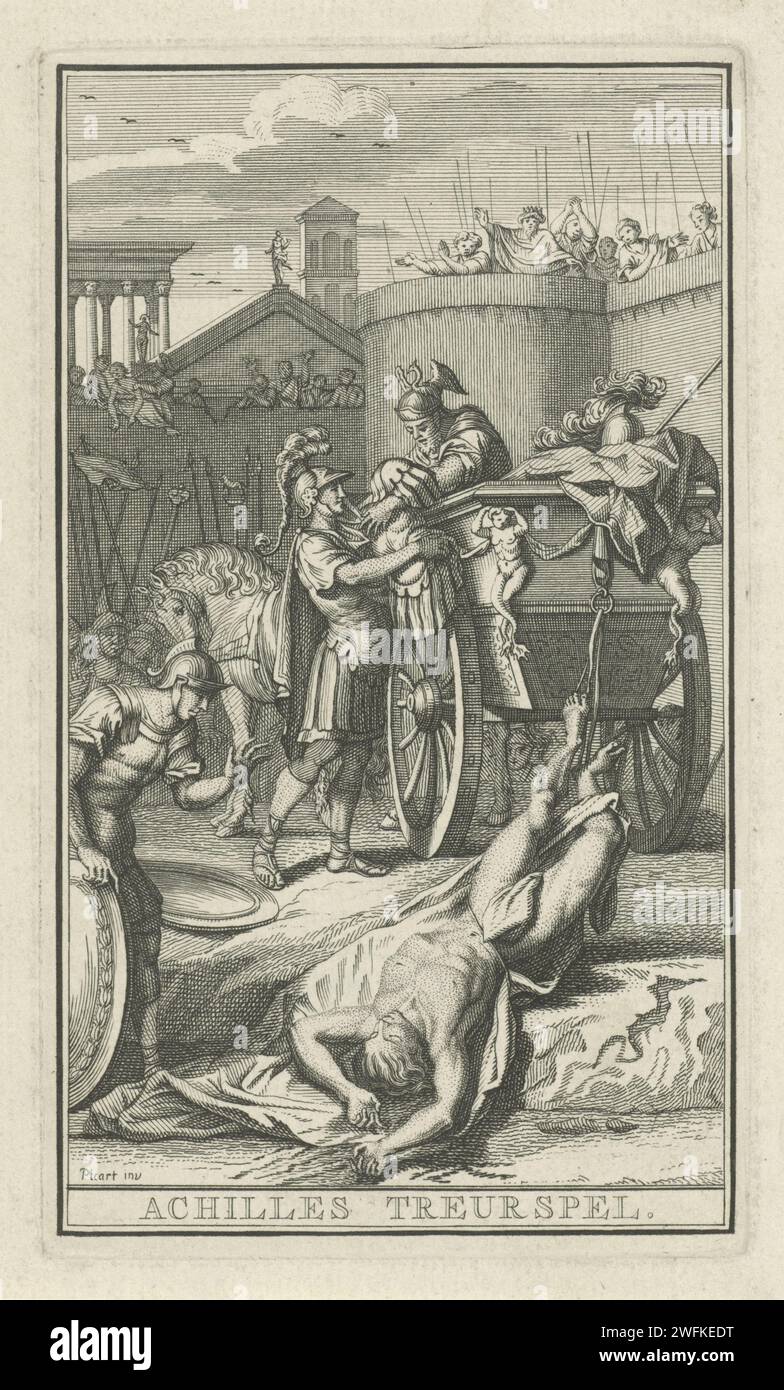 Achilles with corpse of Hector behind his victory car, Bernard Picart ...