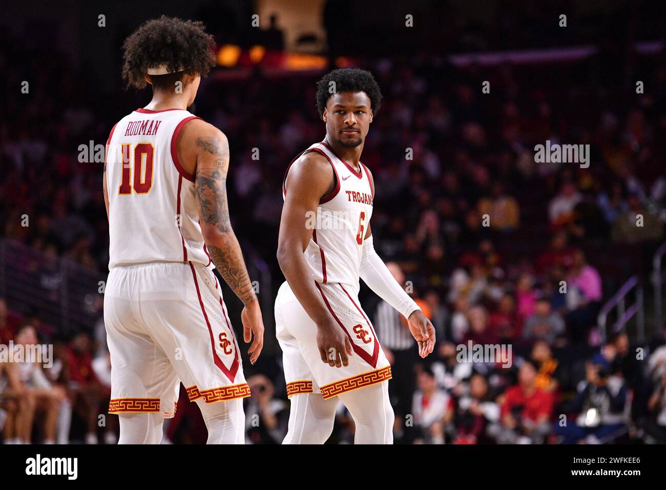 LOS ANGELES, CA - JANUARY 06: USC Trojans guard Bronny James (6) looks ...