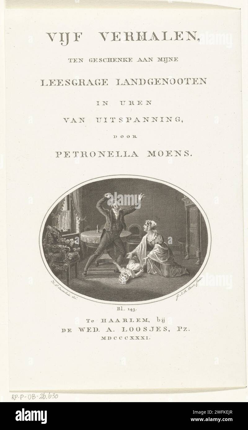 Interior with father and mother in fallen child, with title, Johannes ...