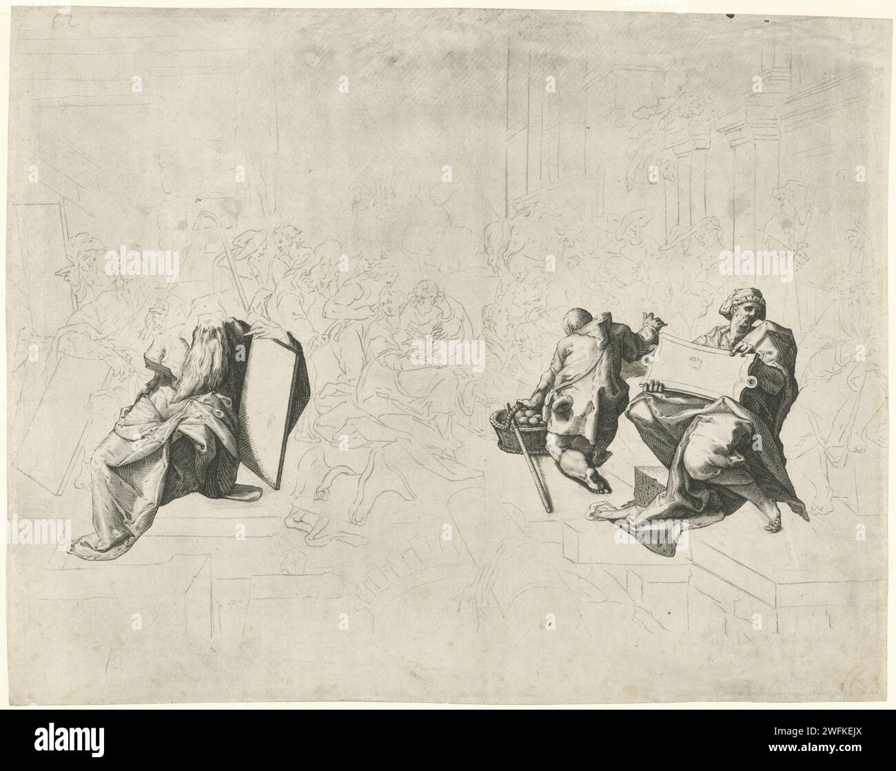 Worship of shepherds, in the foreground Moses and five prophets, Jacob ...