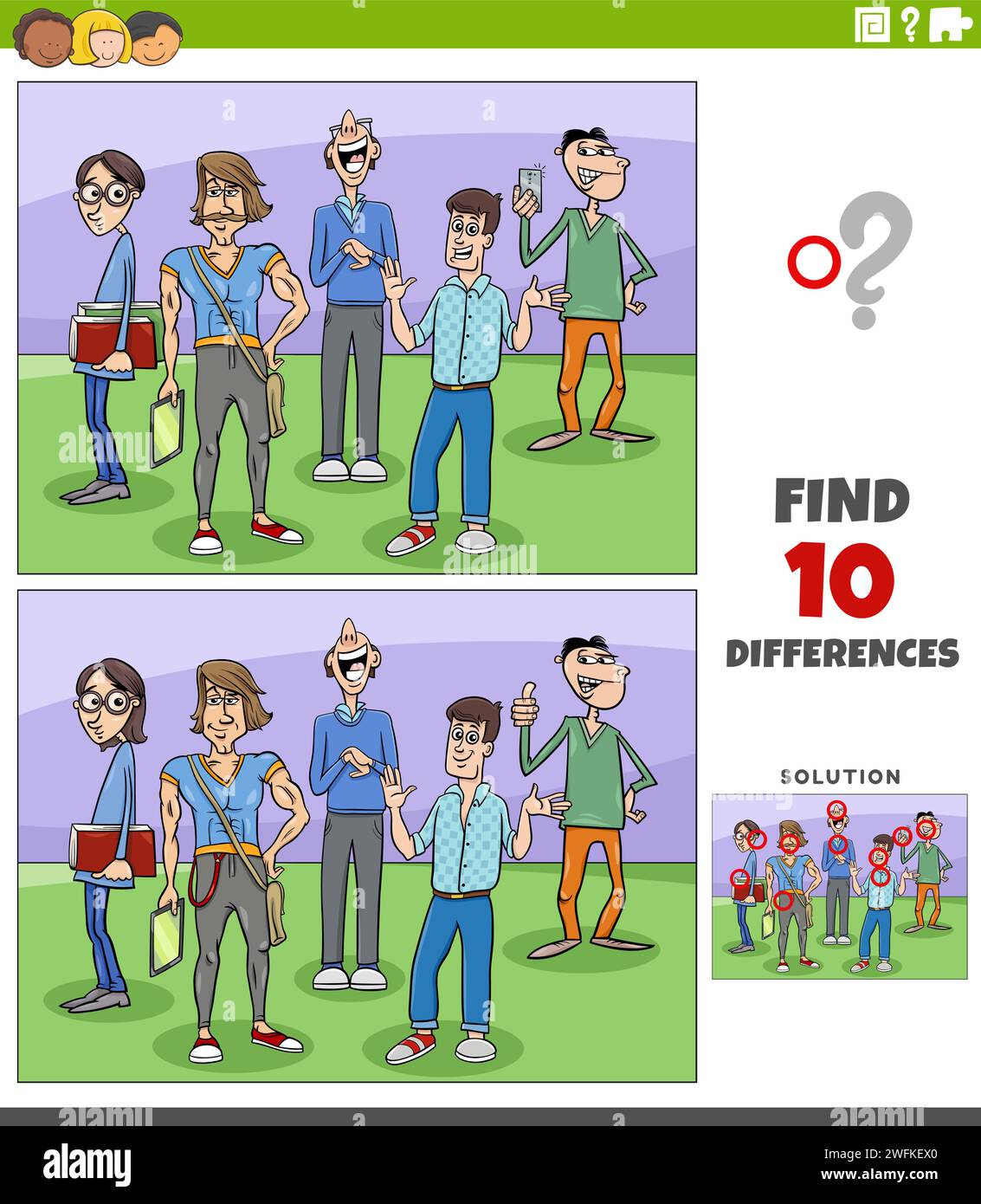 Cartoon illustration of finding the differences between pictures ...