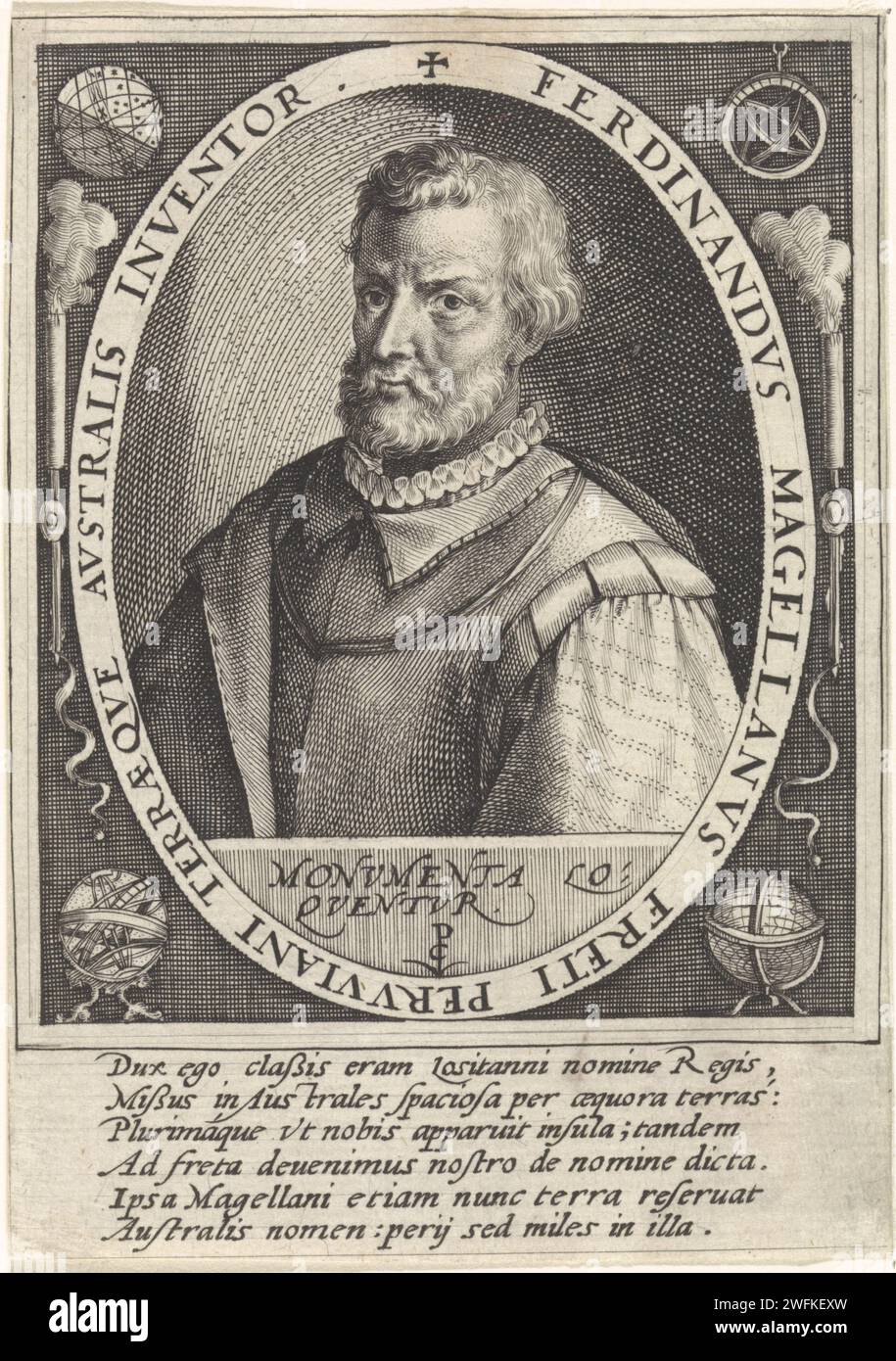 Portrait of Ferdinand Magellan, Crispy of the passes (I), 1598 print ...