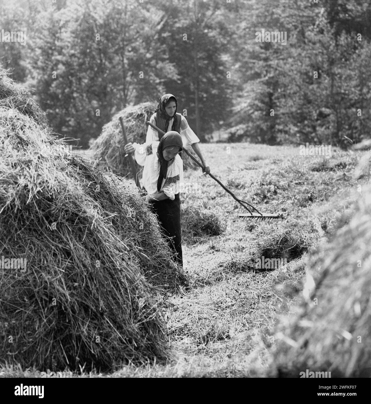 Vrancea County, Socialist Republic of Romania, approx. 1978. Two women ...