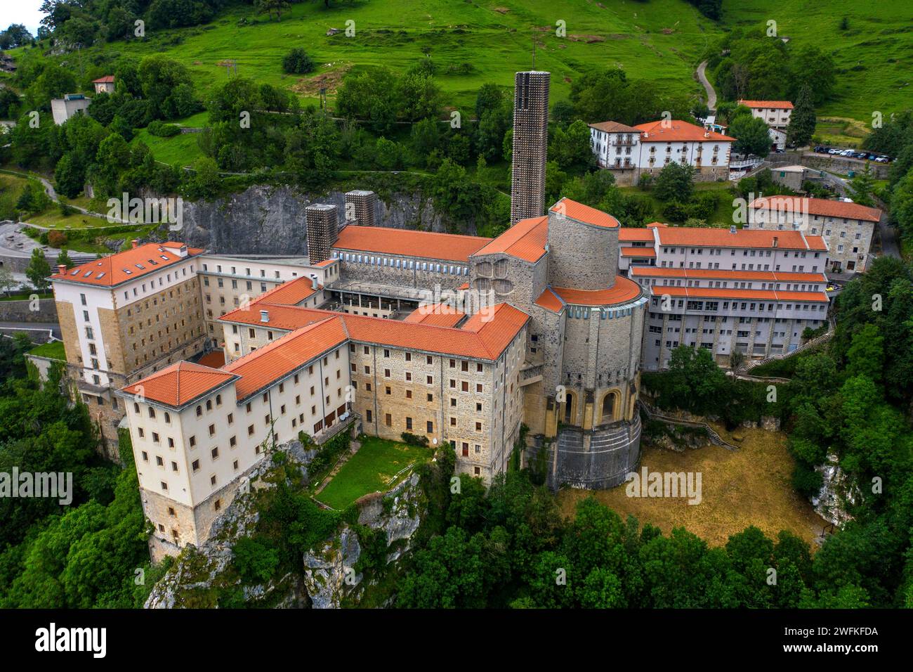 Panoramic view of Sanctuary of Our Lady of Arantzazu. Sanctuary of Our ...