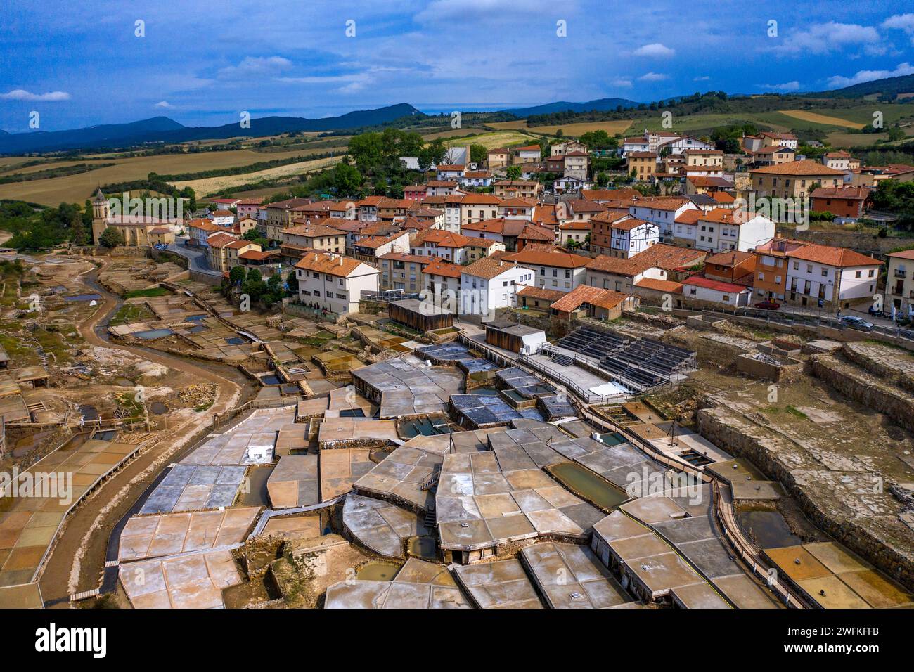 Aerial view of salinas de añana salt flat, Añana, Alava, Araba Basque ...