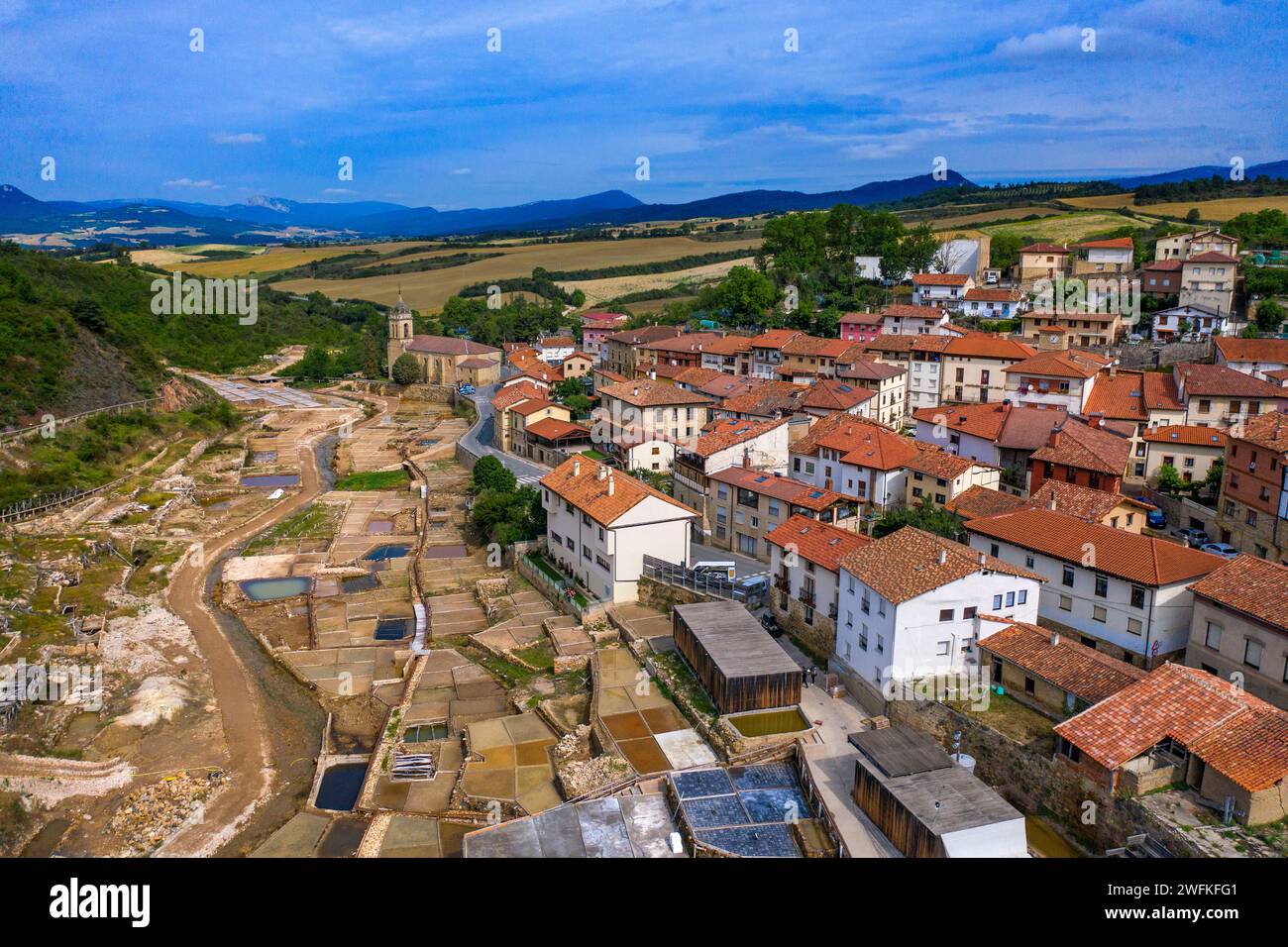 Aerial view of salinas de añana salt flat, Añana, Alava, Araba Basque ...