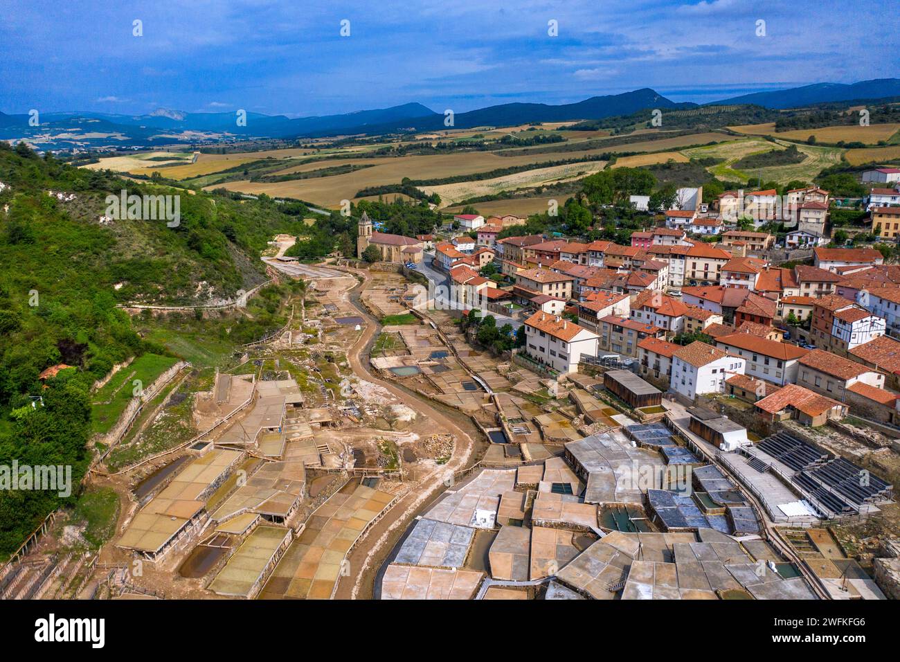 Aerial view of salinas de añana salt flat, Añana, Alava, Araba Basque ...