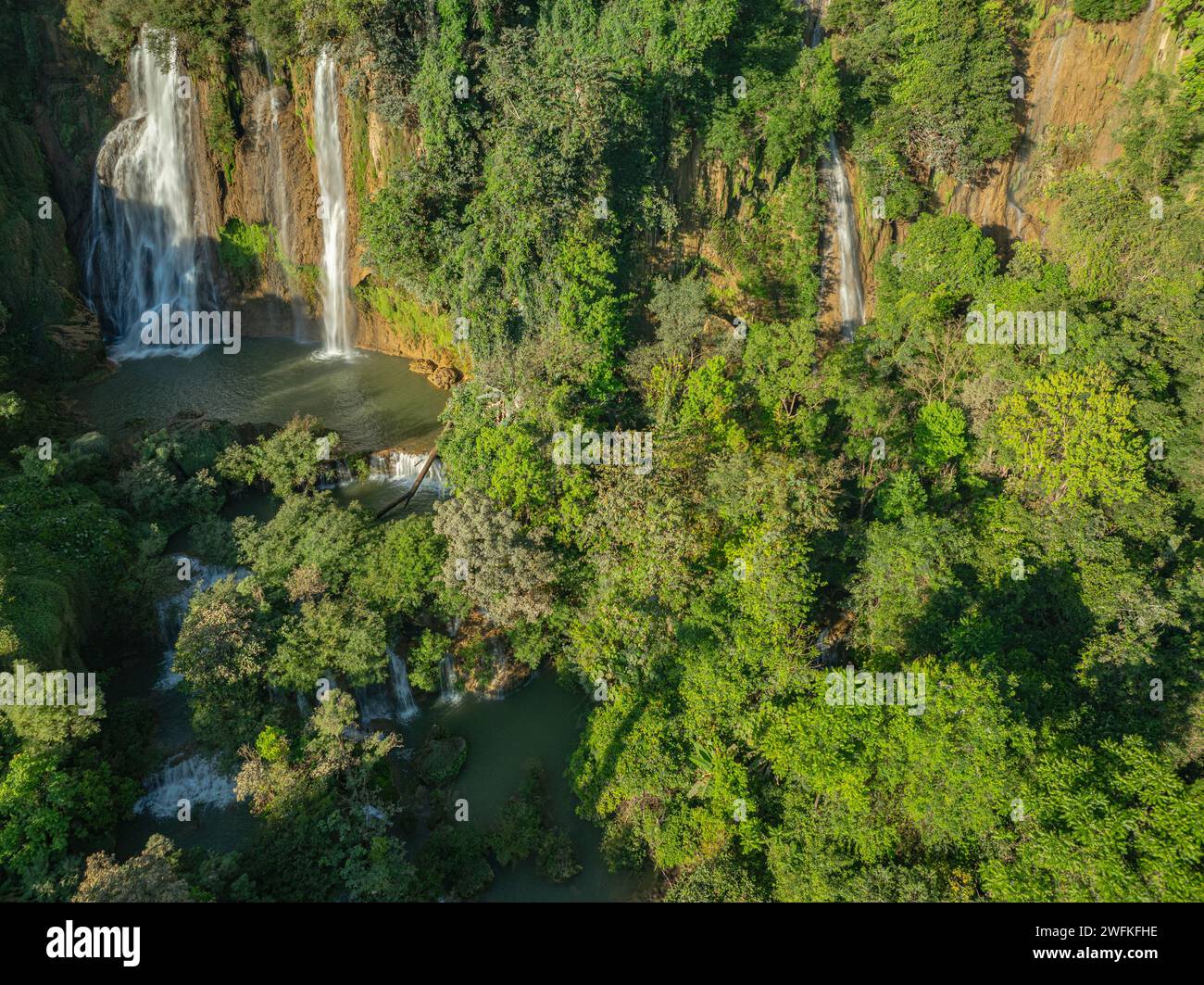 aerial view the beautiful sun shine on the mountain top of Thi Lor Su ...