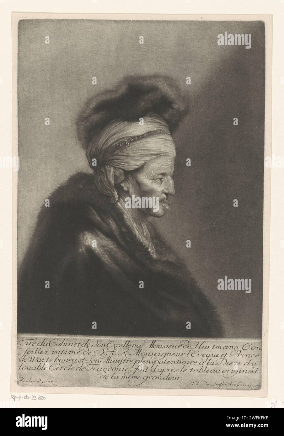 Old man with turban and fur mantle, Valentin Daniel Preissler, after ...