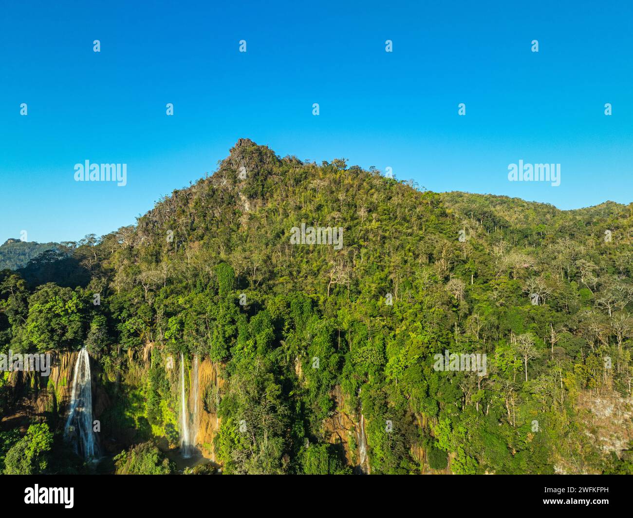 aerial view the beautiful sun shine on the mountain top of Thi Lor Su ...