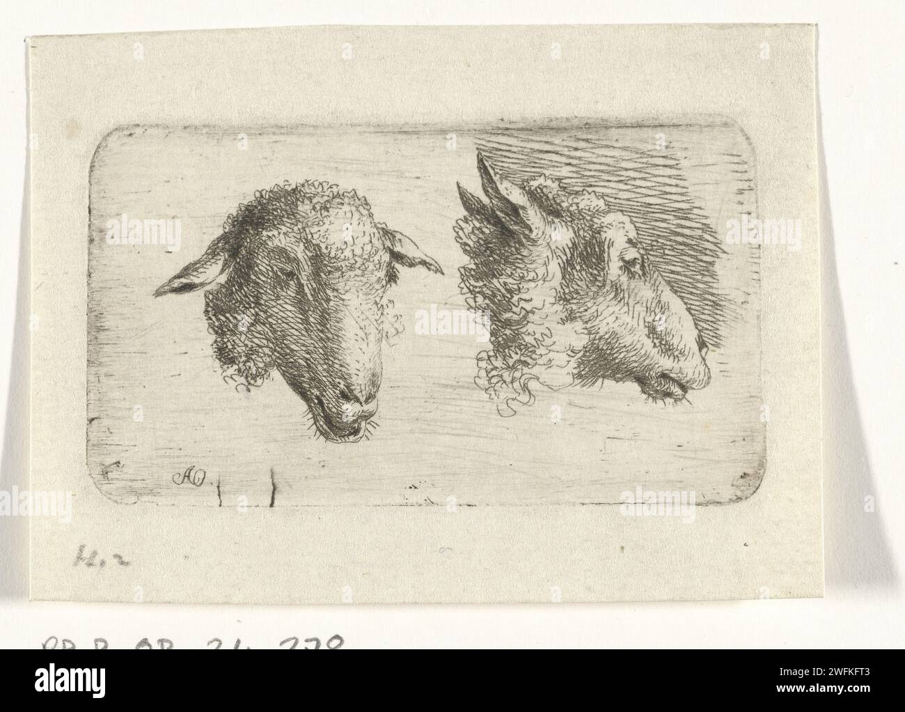 Two Schaapkoppen, Anthony Oberman, 1796 - 1845 print Amsterdam paper ...