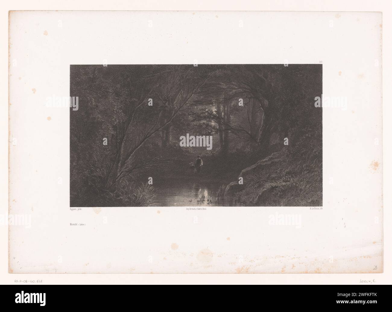 Two figures at a moon -lit pond in the forest, Eugène Leroux, After ...