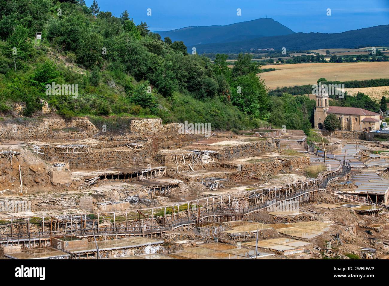 Aerial view of salinas de añana salt flat, Añana, Alava, Araba Basque ...