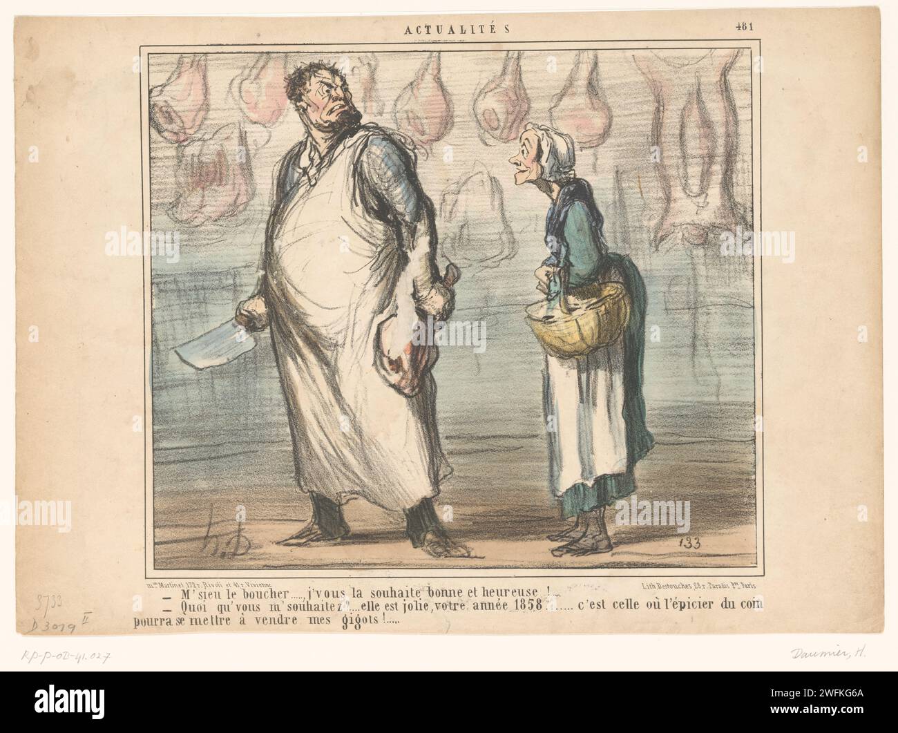 Old Woman appeals to a butcher, Honoré Daumier, 1858 Paris paper ...