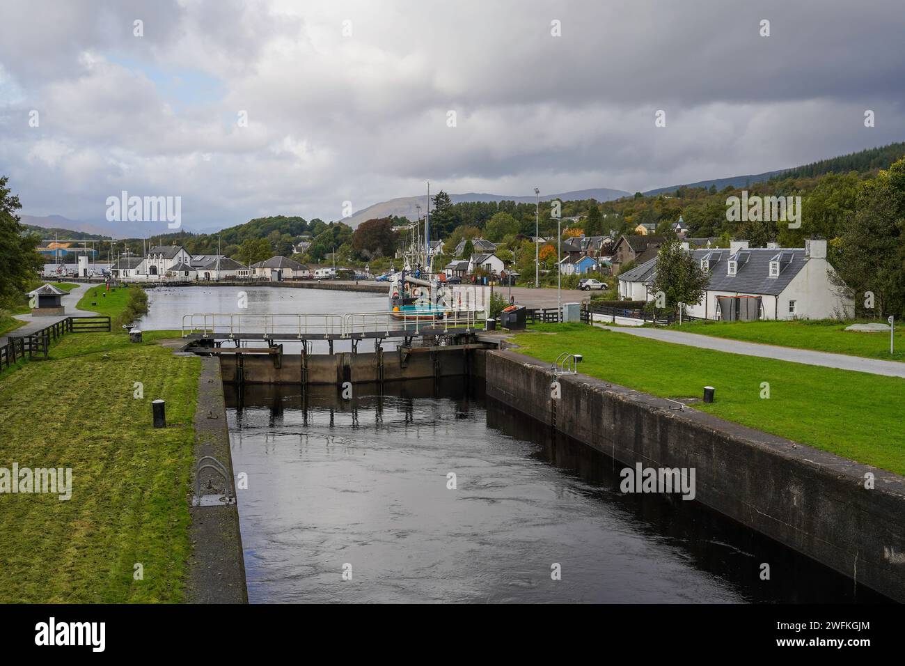 The lock gates at Corpach marking the endpoint of the Caledonian Canal ...