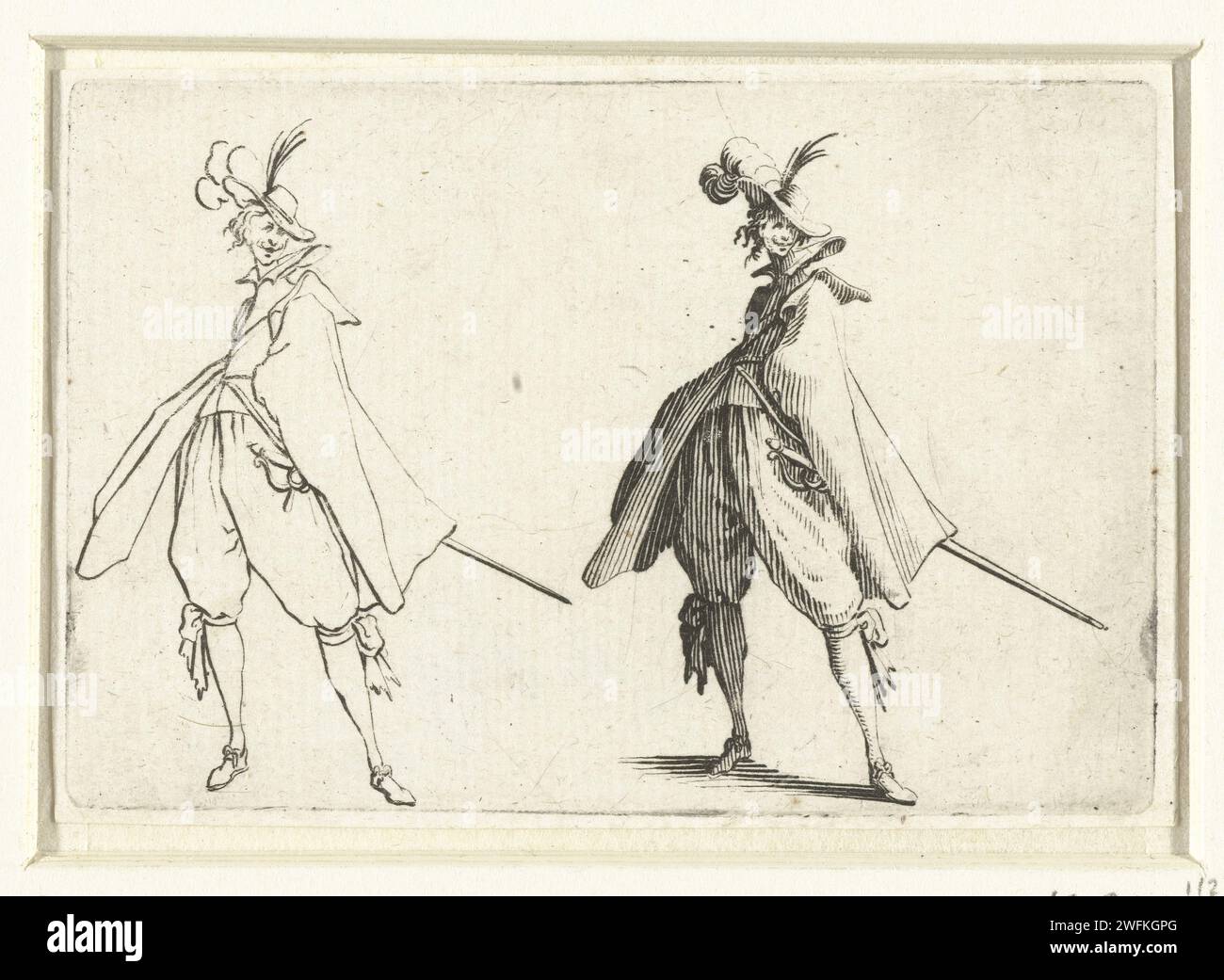 Twice the same man with mantle and sword, seen from the front, Jacques ...