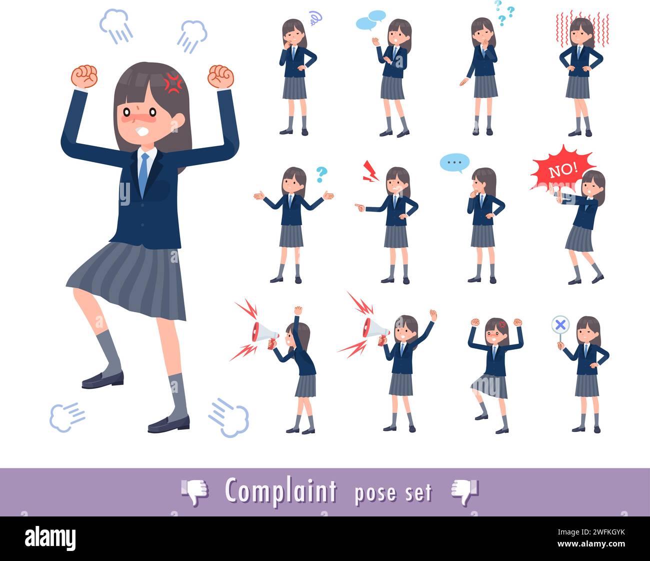 A set of navy blazer student women expressing their discontent.It's ...