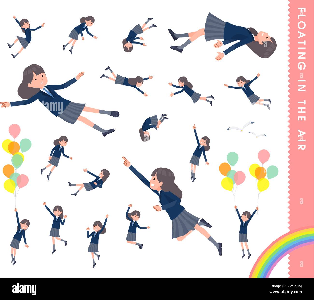 A set of navy blazer student women floating in the air.It's vector art ...