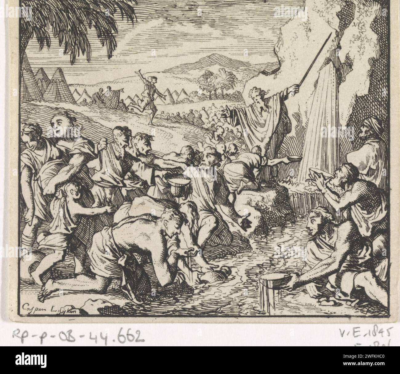 Moses hits water from the rock, Caspar Luyken, 1698 print Amsterdam ...