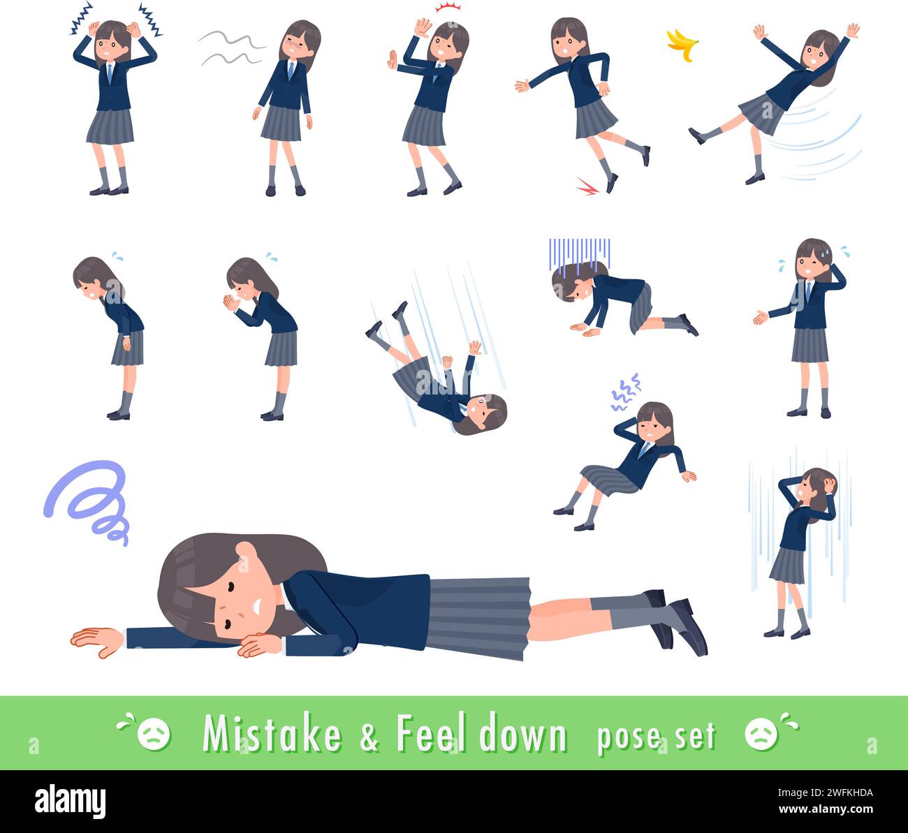 A set of navy blazer student women expressing failure and depression.It ...