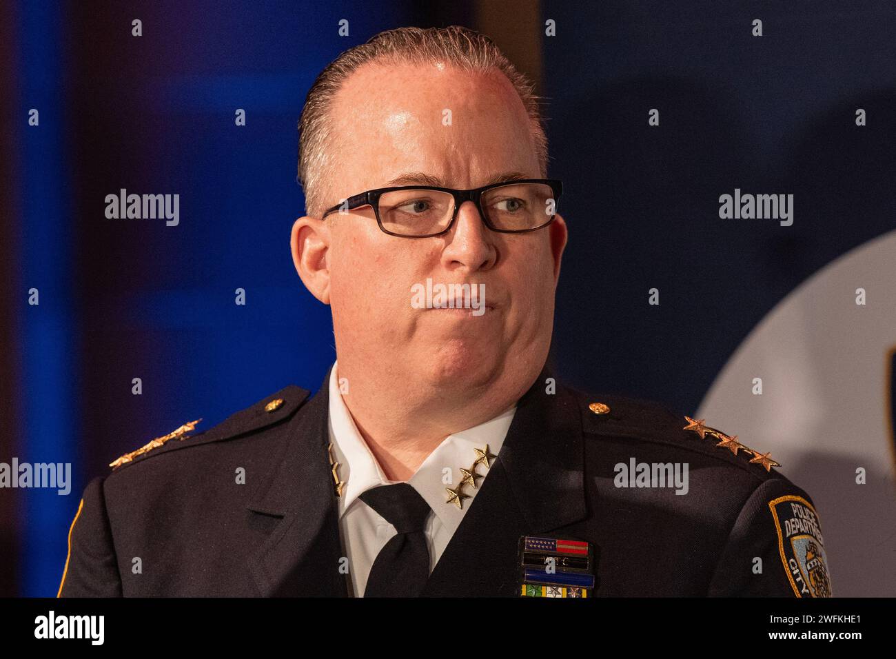 New York, USA. 31st Jan, 2024. Chief of Patrol John Chell speaks to ...