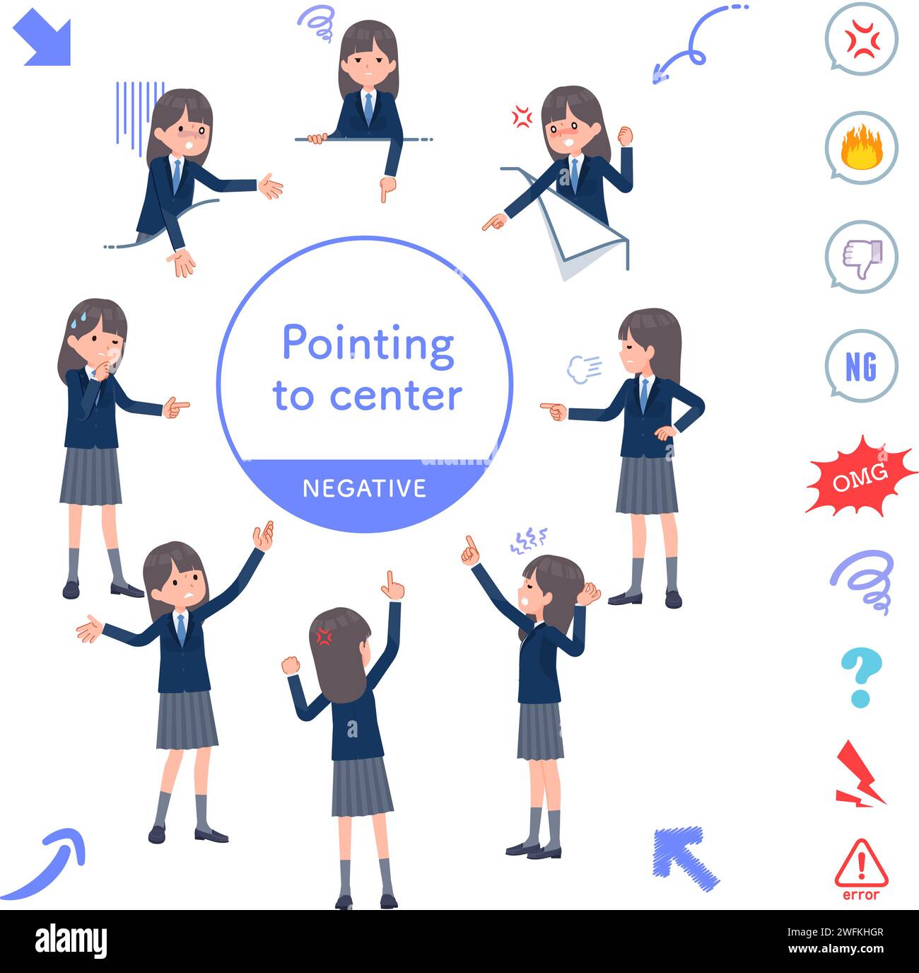 A set of navy blazer student women pointing in different directions ...