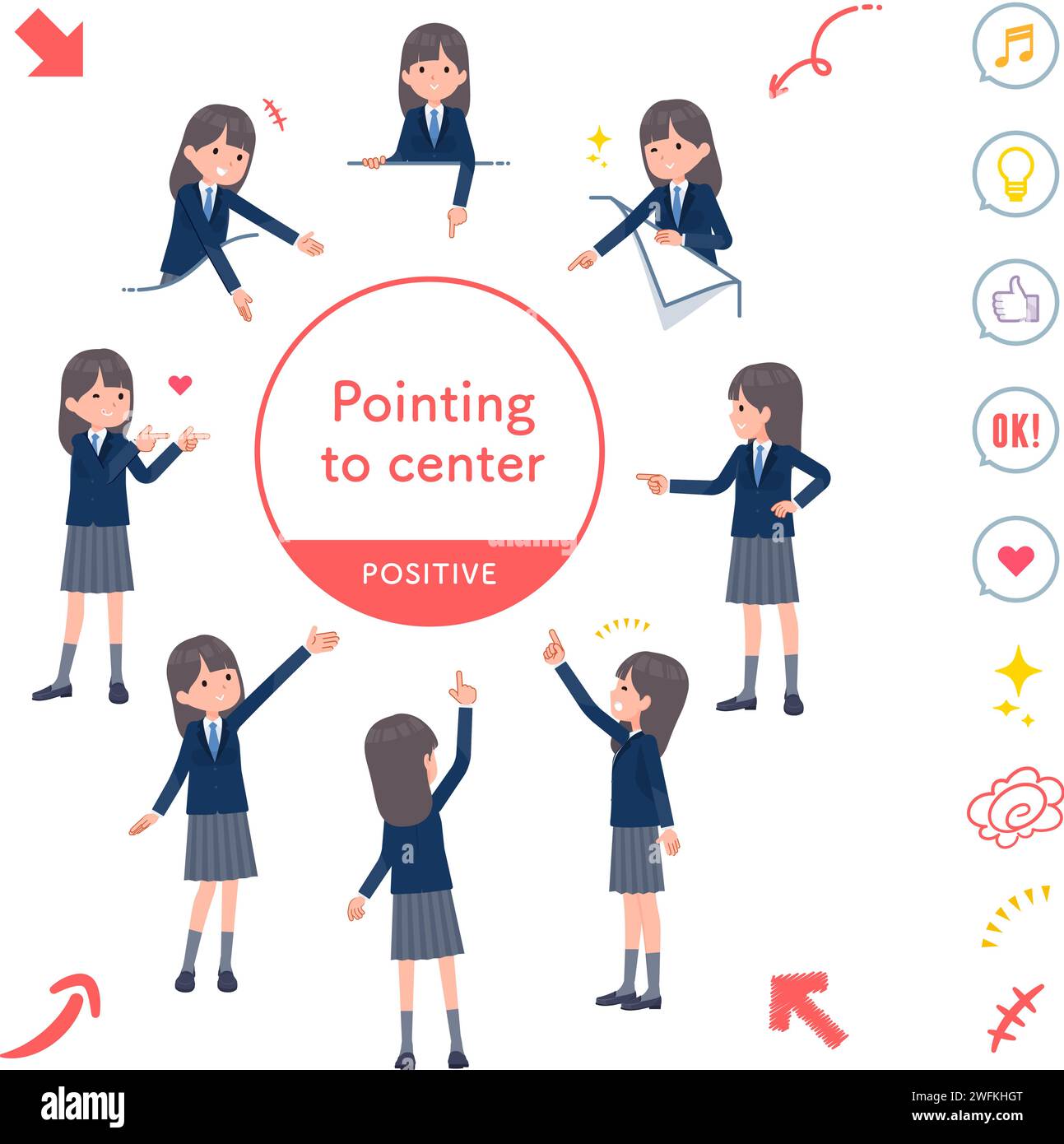 A set of navy blazer student women pointing in different directions ...