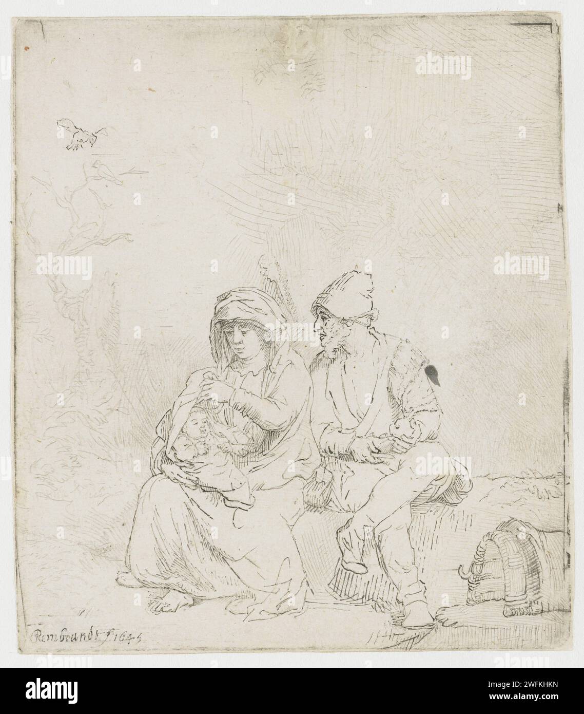 The rest on the flight to Egypt: lightly etched, Rembrandt van Rijn, 1645 print paper. ink ...