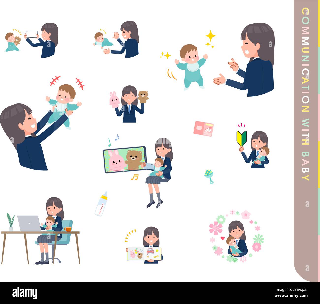 A set of navy blazer student women who communicate with their baby.It's ...