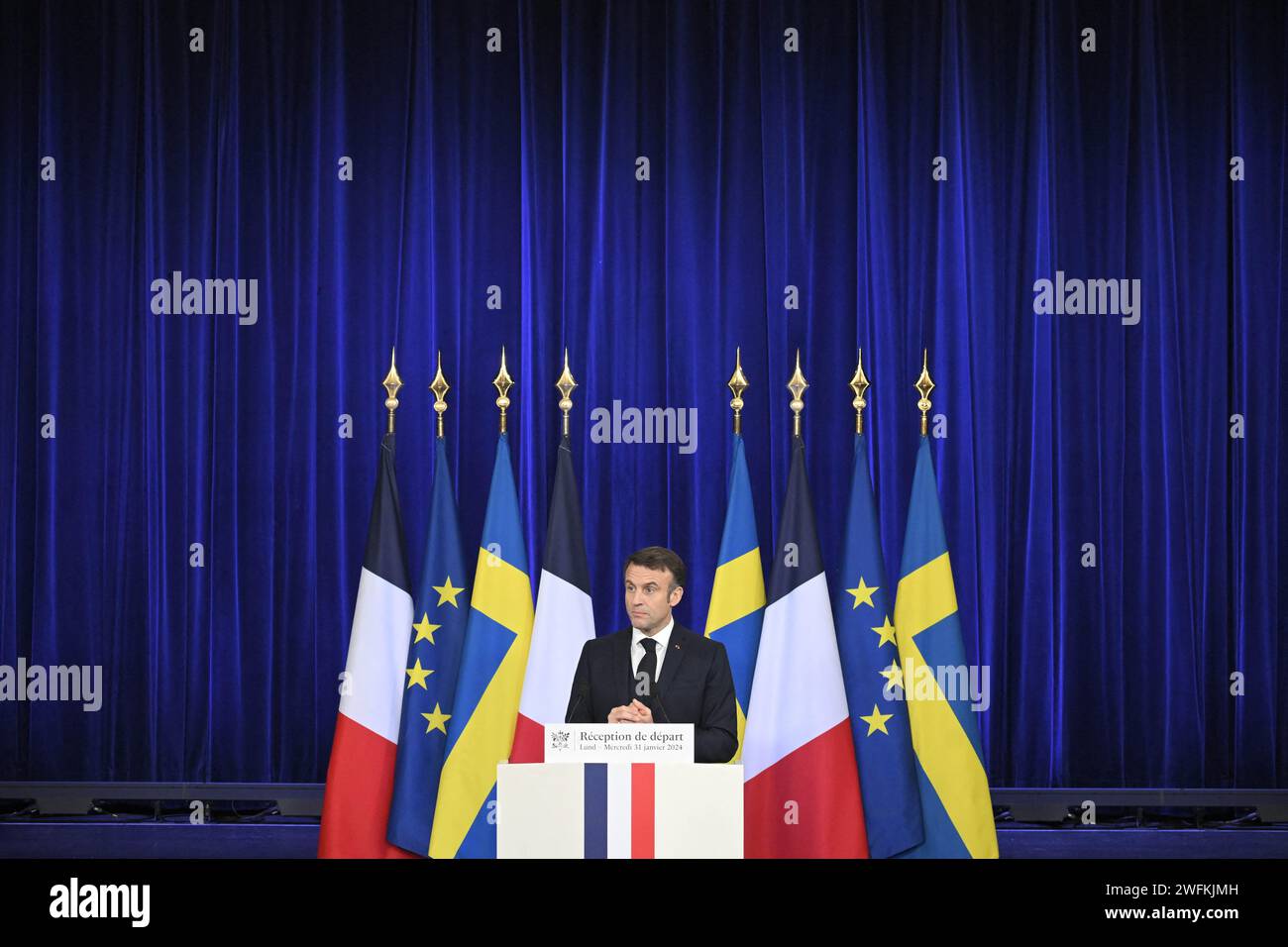 French President Emmanuel Macron during a departure ceremony in Malmo ...