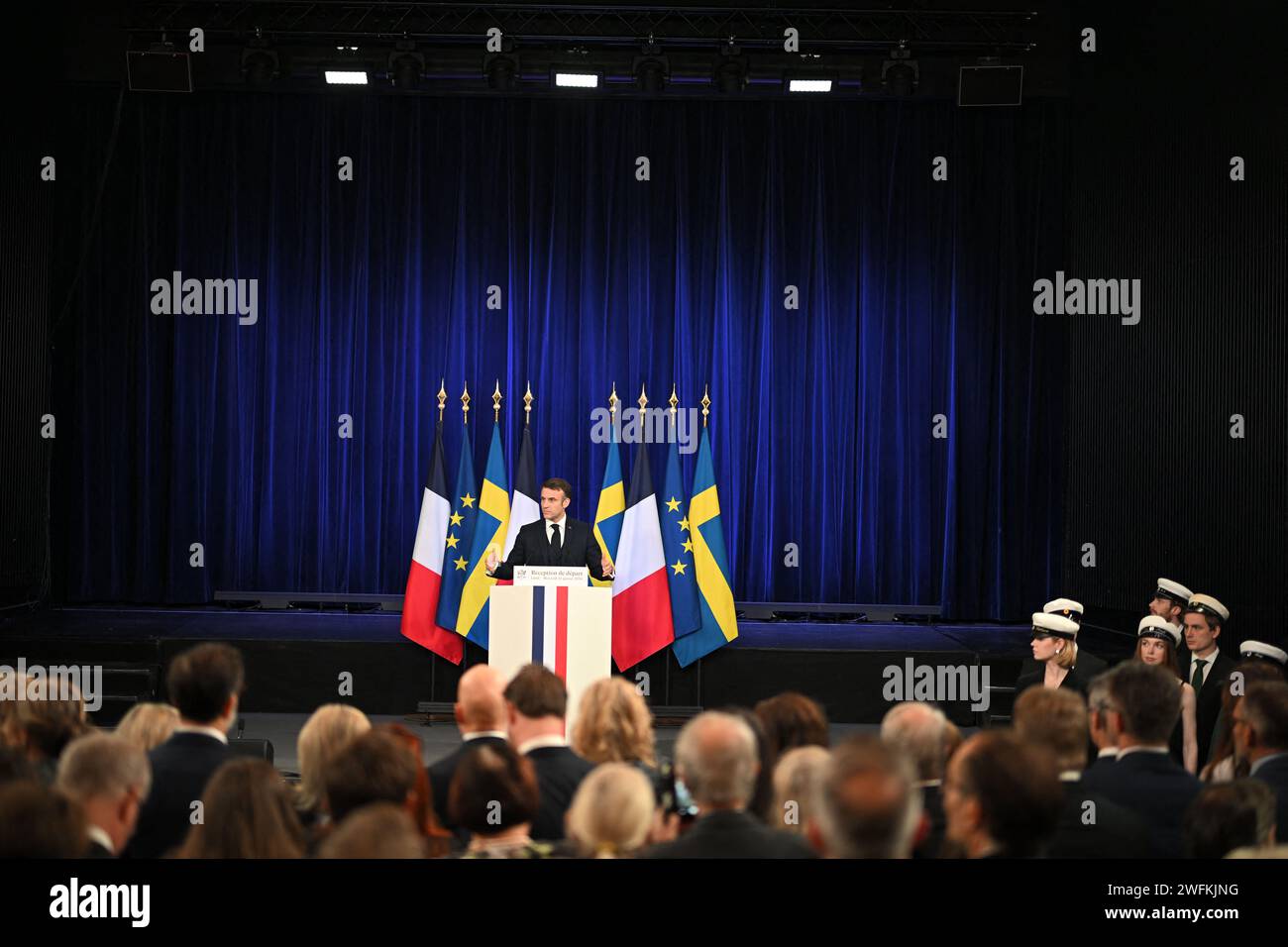 French President Emmanuel Macron during a departure ceremony in Malmo ...