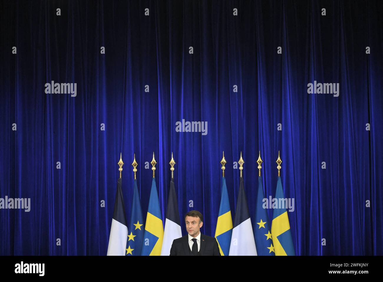 French President Emmanuel Macron during a departure ceremony in Malmo ...
