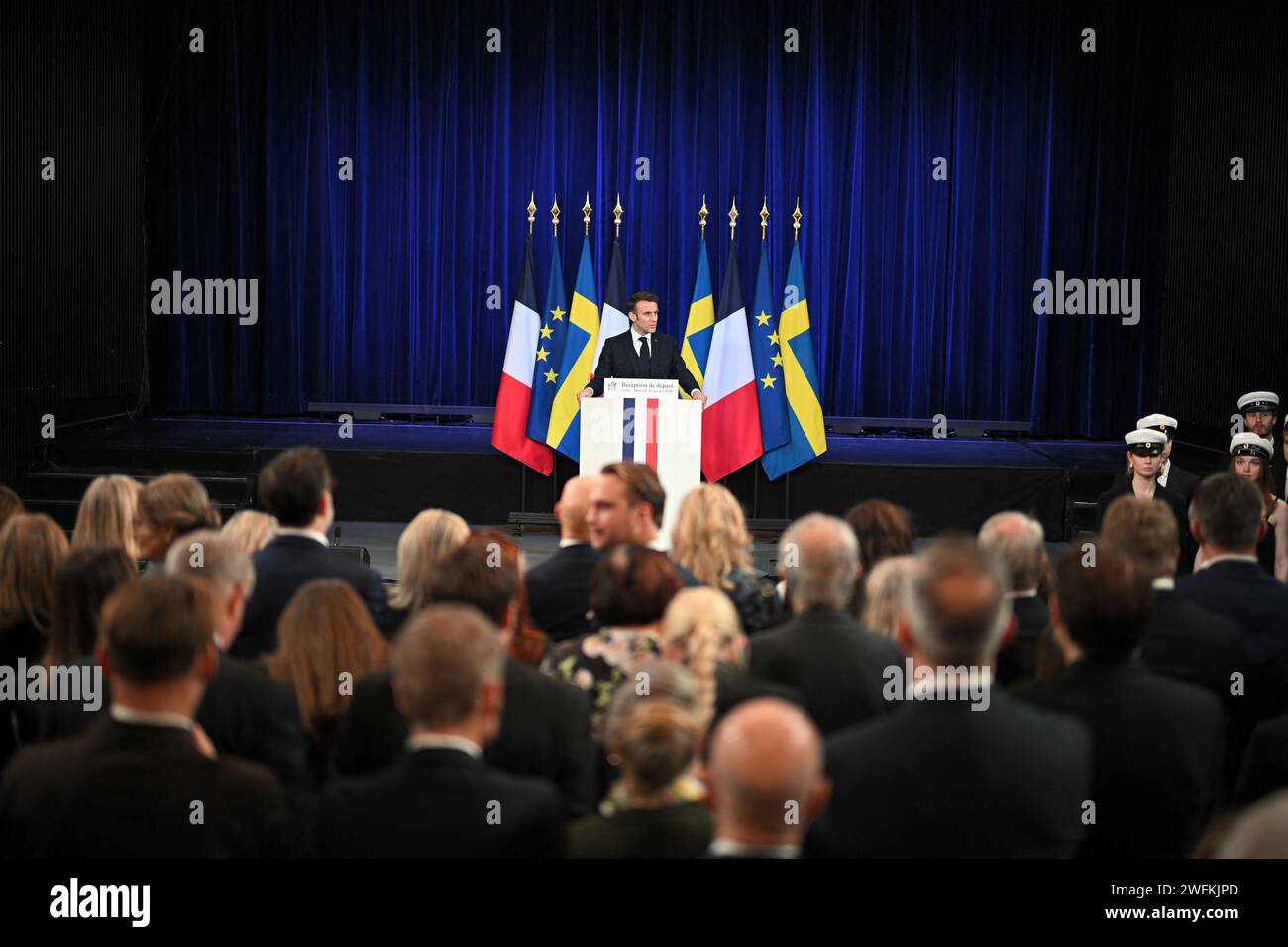French President Emmanuel Macron during a departure ceremony in Malmo ...