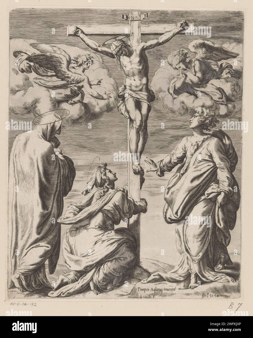 Crucifixion of Christ, Orazio de Santis, After Pompeo Cesura, 1572 print Christ hangs on the ...