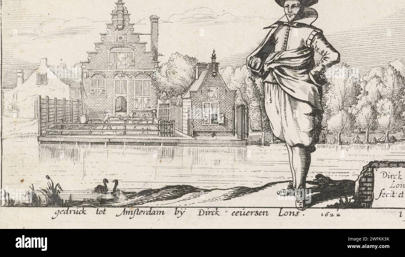 Man in Cape for a mansion, Dirk Eversen Lons, 1622 A man, seeing ...