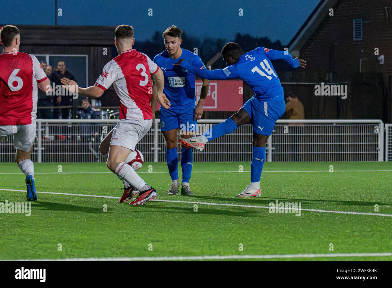 Adama Sidibeh, playing as striker for Warrington Rylands Stock Photo ...