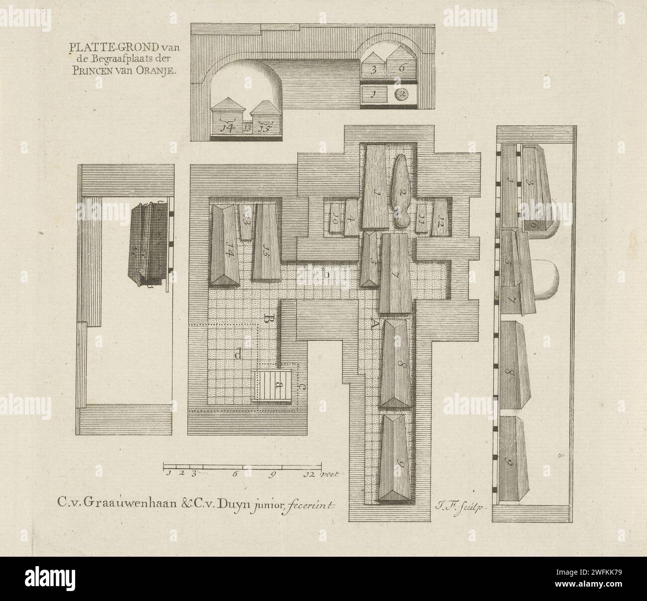 Map of the burial cellar of Oranje -Nassau, Jacob Folkema, 1743 - 1790 ...