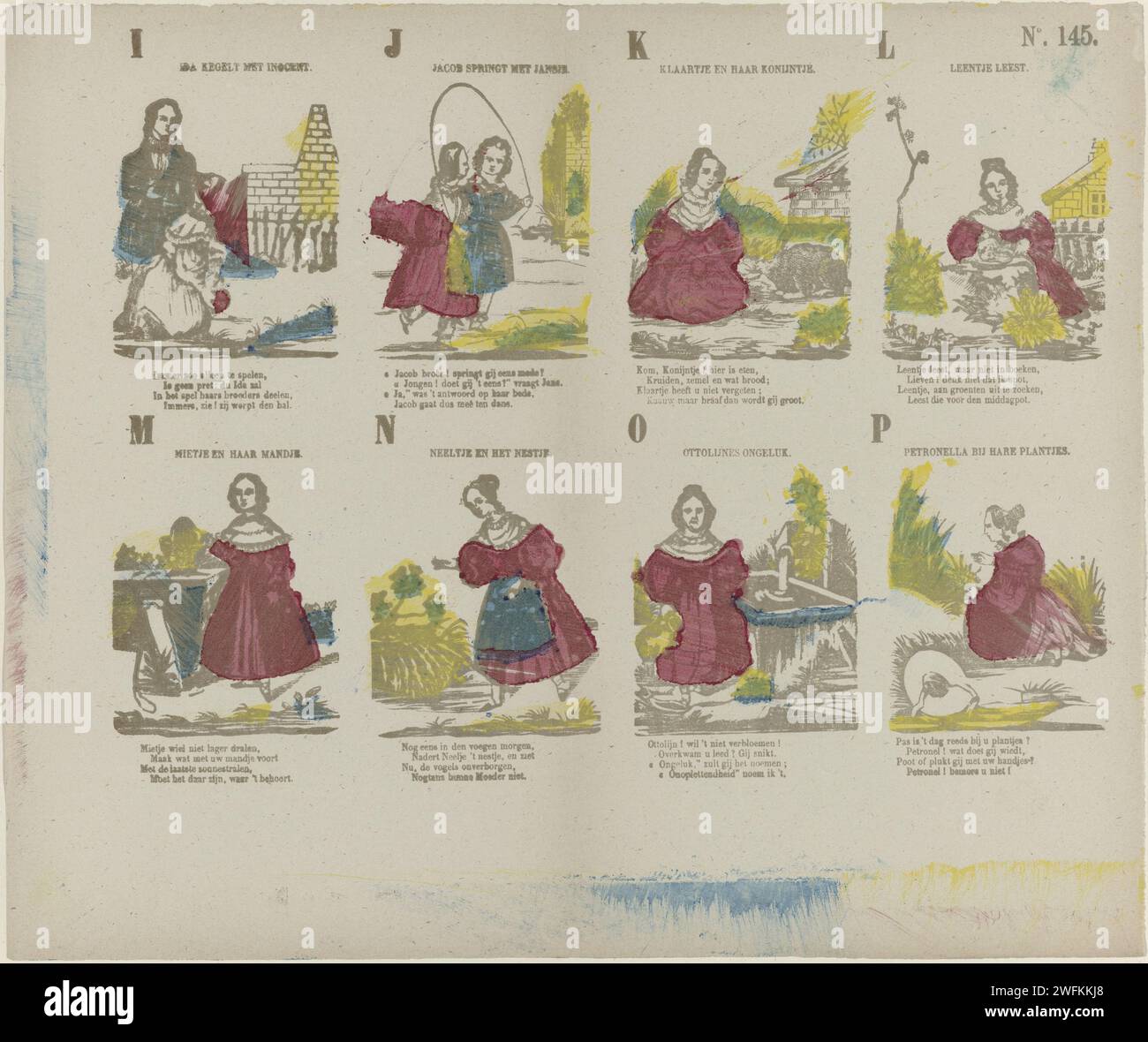 ALFABET, 1827 - 1894 print Leaf with 8 performances of the letters of ...